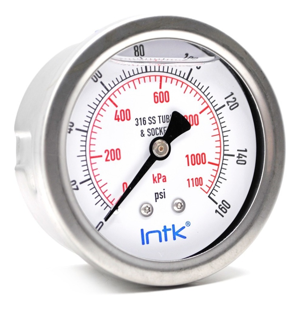 Manómetro 2.5", acero inoxidable, 1/4" NPT, posterior, 160 psi-kg/cm2 | Instrutek